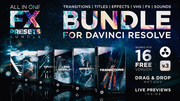 FX Presets Bundle for DaVinci Resolve | Transitions, Effects, Titles, VHS, SFX by DaniMult